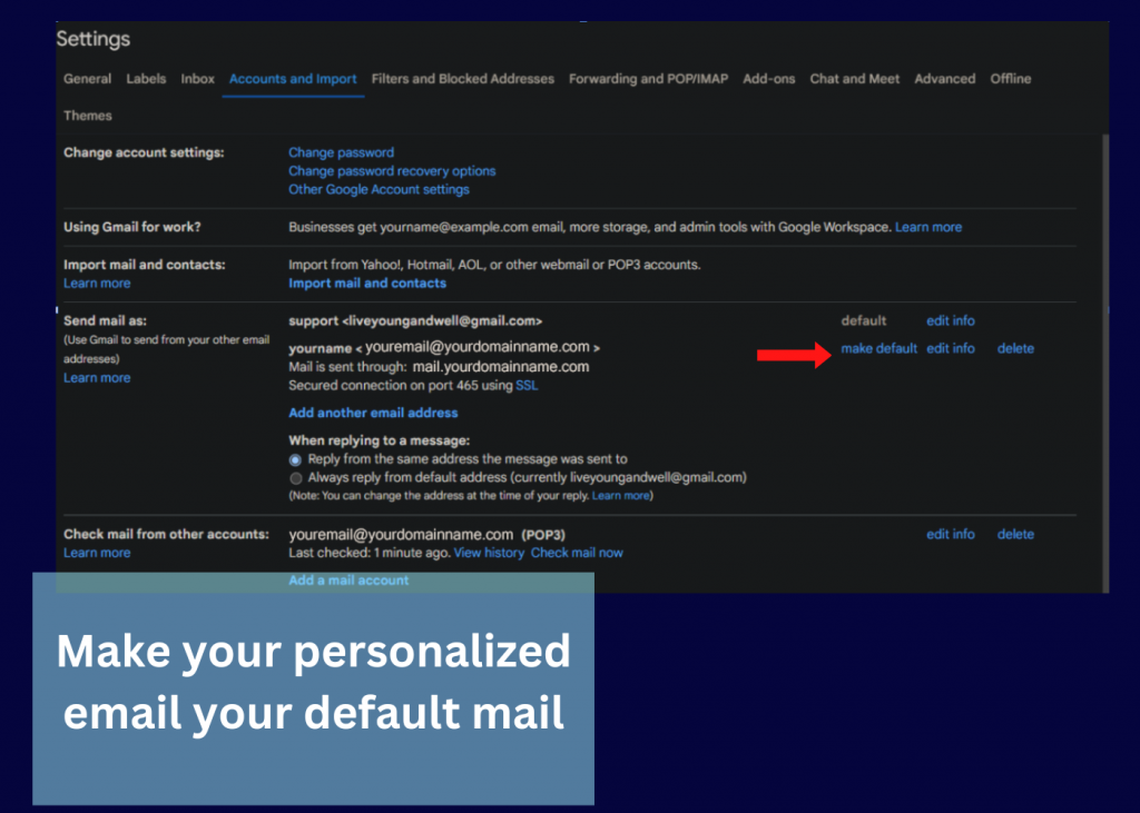 Domain name email setup for Gmail | Live Young and Well